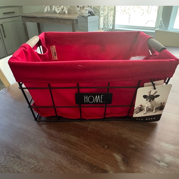 Rae Dunn | Accents | Rae Dunn Black Wire And Wood Home Basket With Red ...